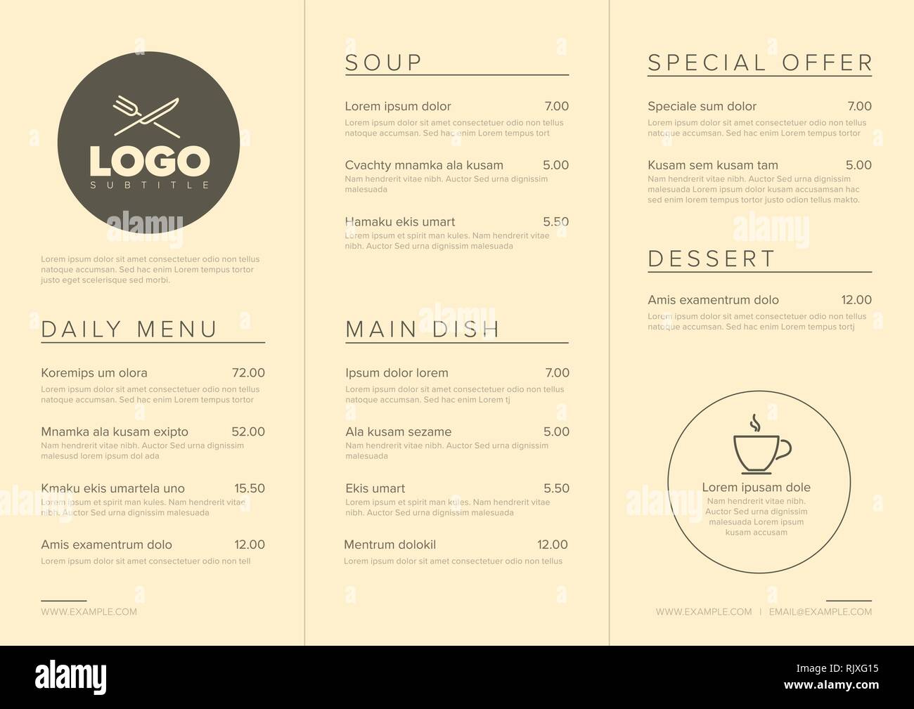 Modern light brown minimalistic restaurant menu template with three ...