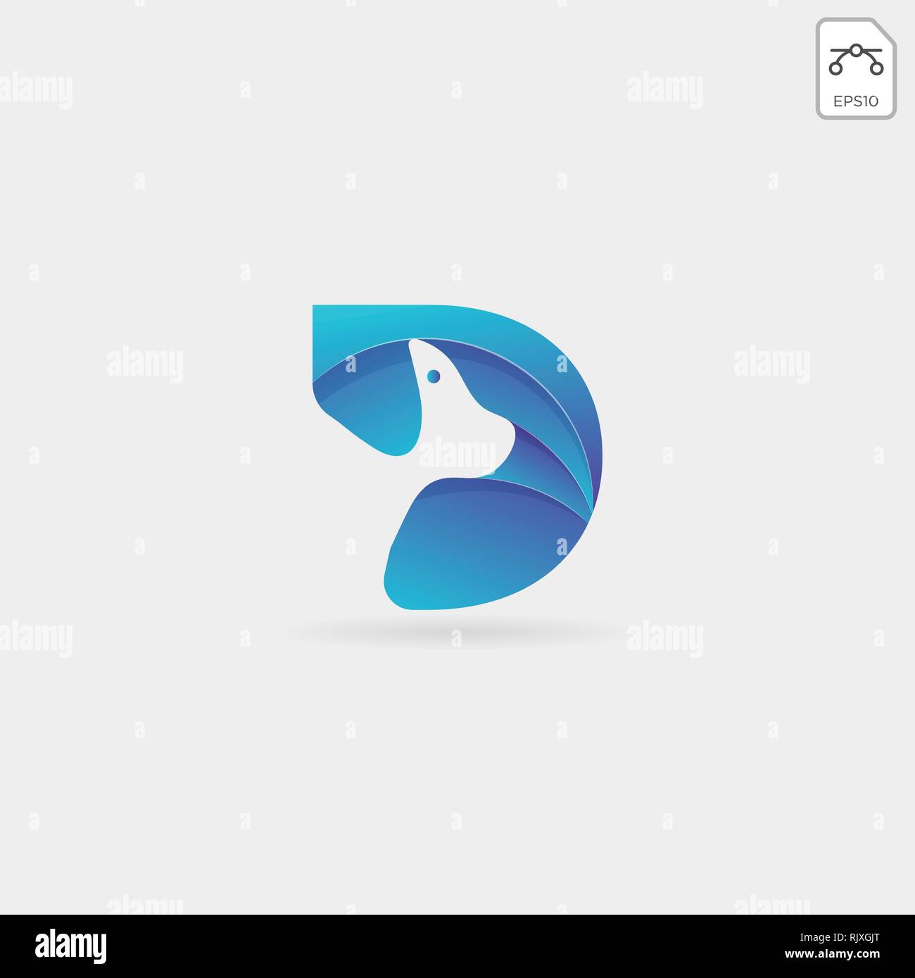 letter D dog pet animal line art style logo template vector icon ...