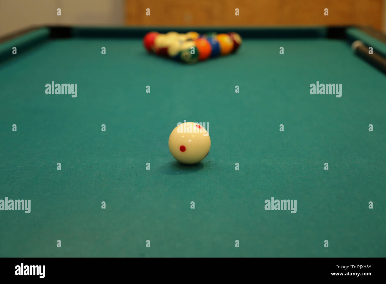 Playing billiards / Details / Billiard balls on green table Stock Photo ...