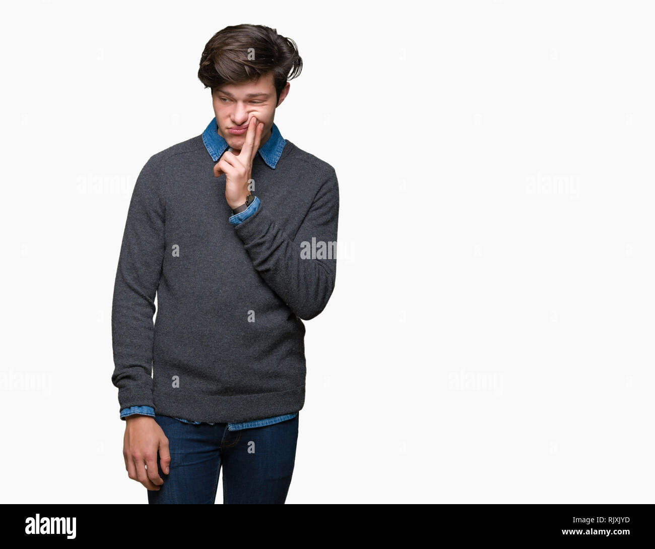 Young handsome elegant man over isolated background thinking looking ...