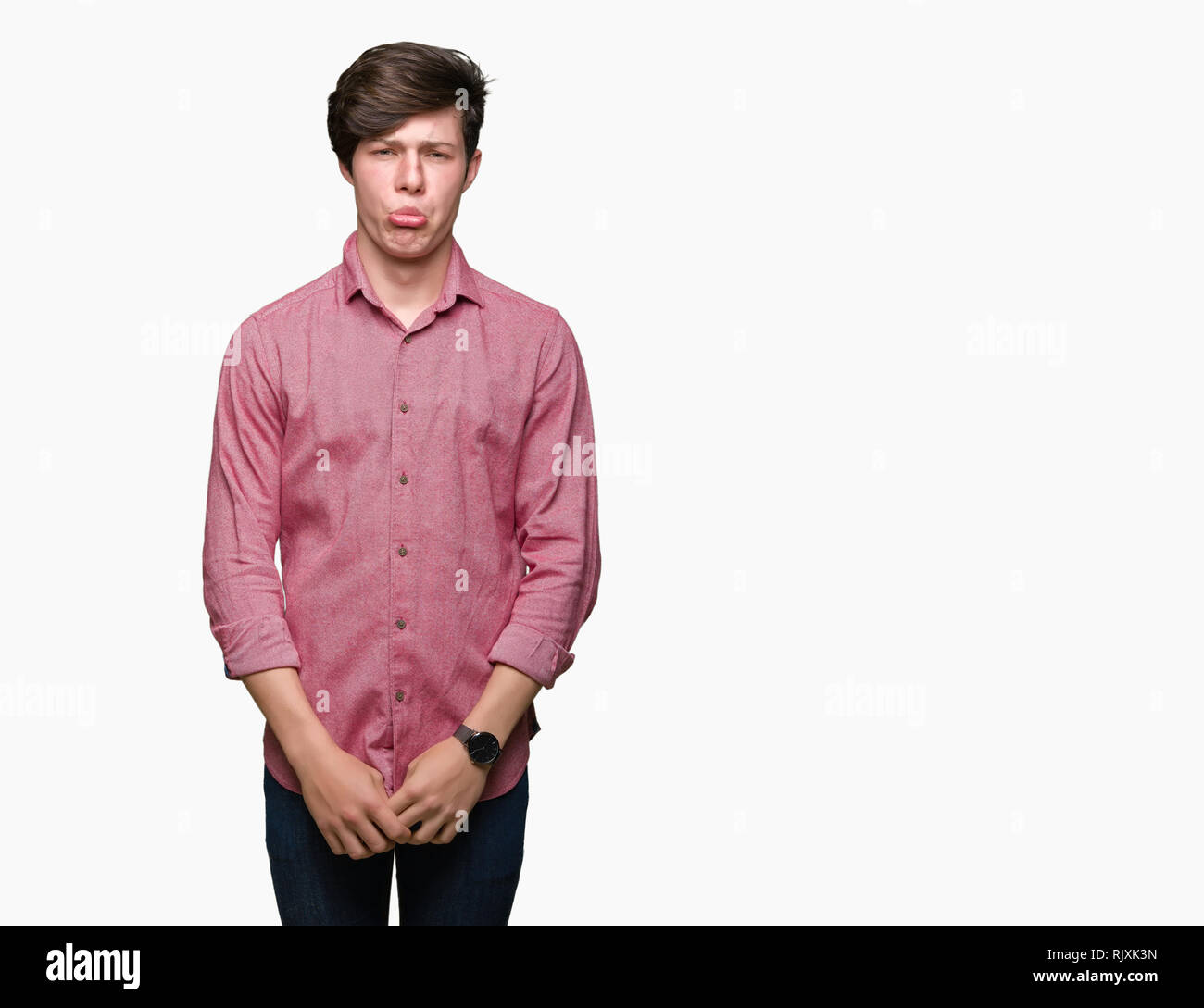 Young handsome business man over isolated background depressed and ...