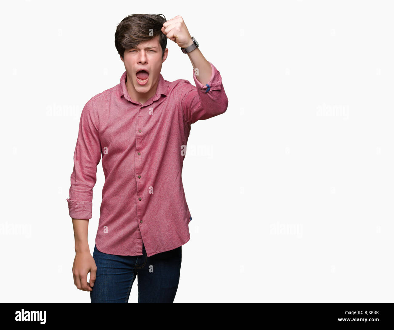 Young handsome business man over isolated background angry and mad ...