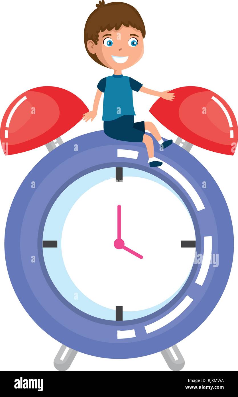 little boy student with alarm clock character Stock Vector Image & Art ...