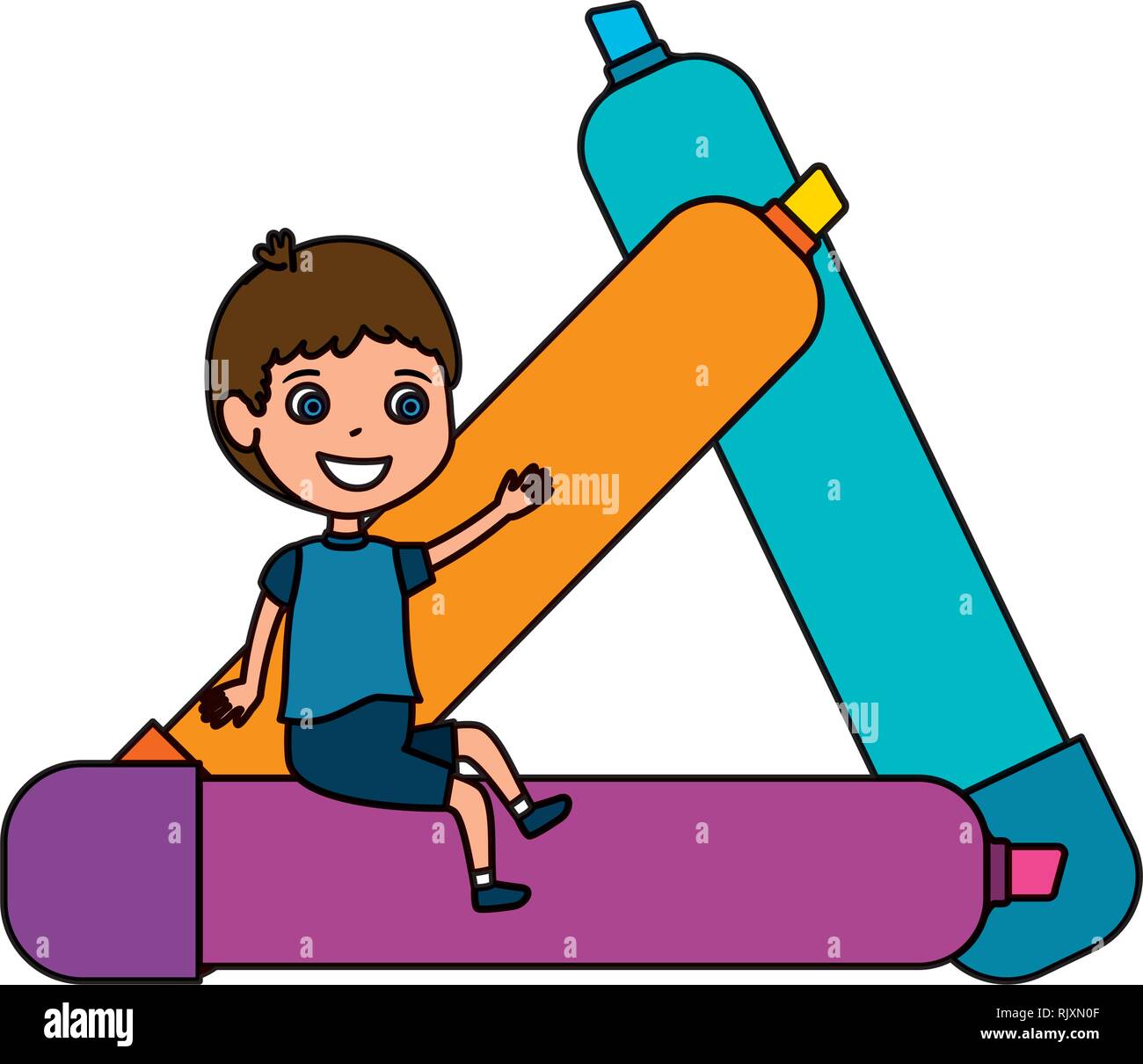 little boy student with crayons character Stock Vector Image & Art - Alamy