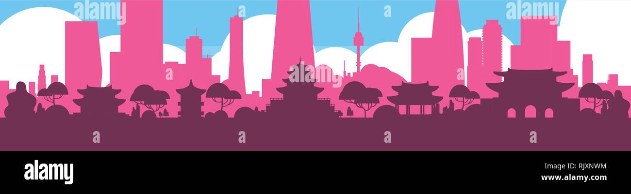 Seoul Silhouette Skyline South Korea City View With Skyscrapers And ...