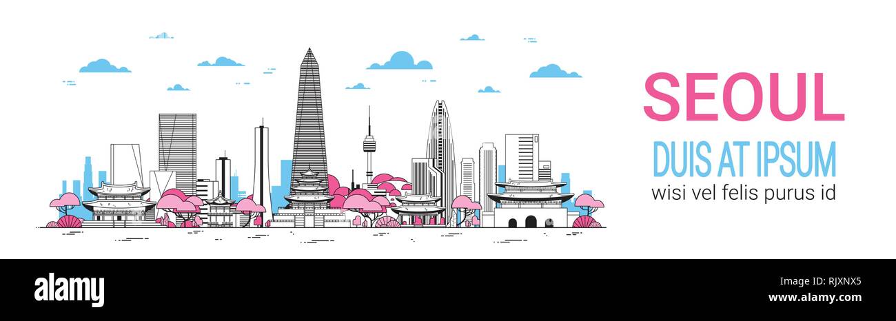 Seoul City Background Skyline South Korea View With Skyscrapers And ...