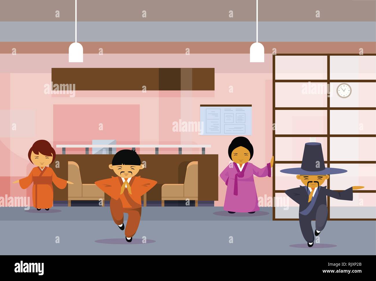 Group Of Asian Business People Wearing Traditional Clothes In Modern ...