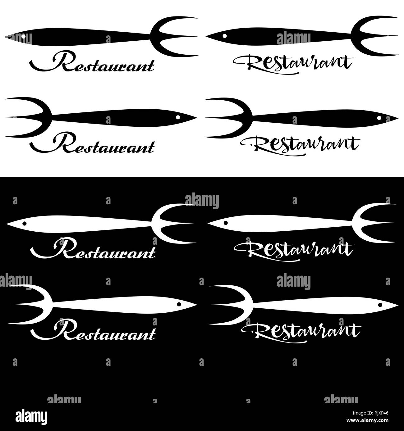 stylized fish-shaped fork, minimalist restaurant logo art Stock Vector ...