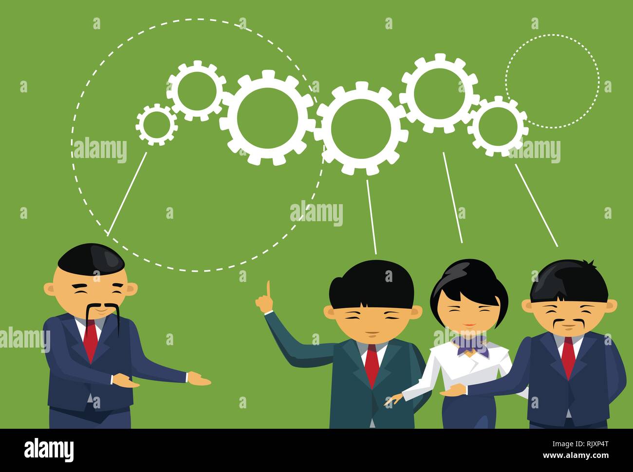 Group Of Asian Business People Brainstorming Meeting Cog Wheel ...