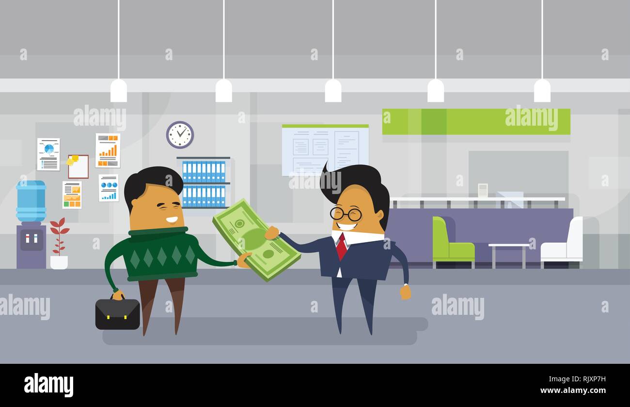 Asian Business Man Pay Salary To Employee Worker Giving Dollar Money ...