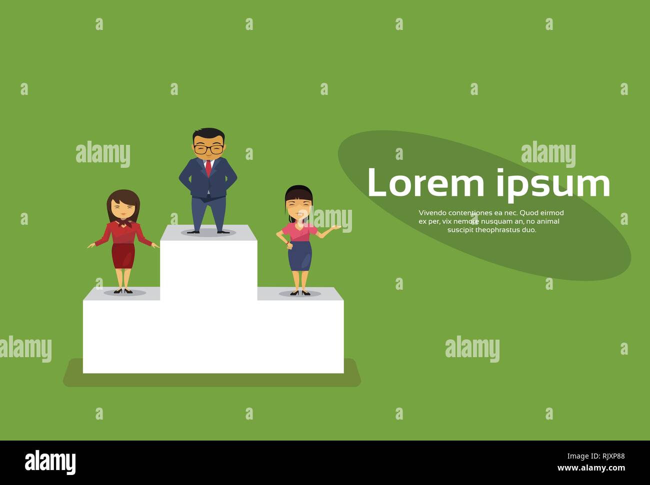 Successful Business Man Standing On First Place On Podium Asian ...