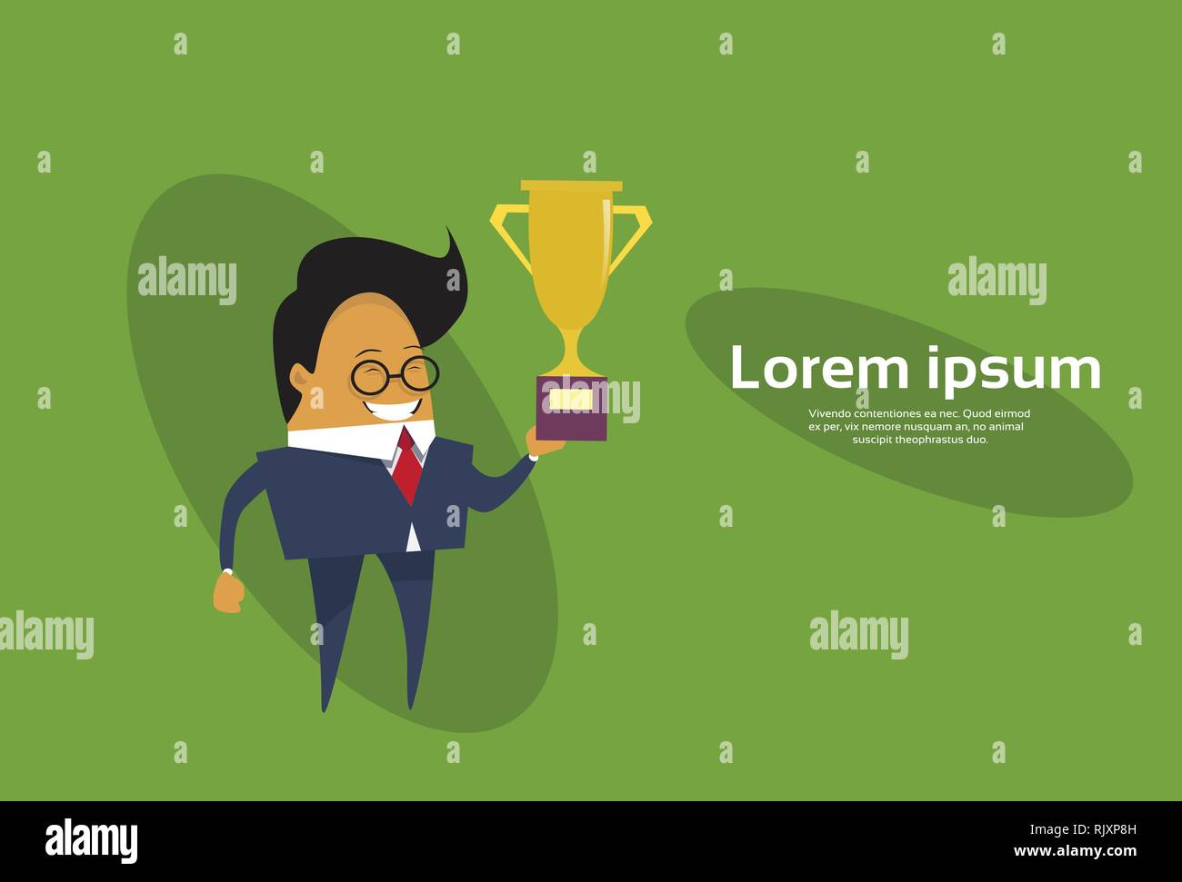 Business Man Leader Hold Golden Cup Successful Asian Businessman ...