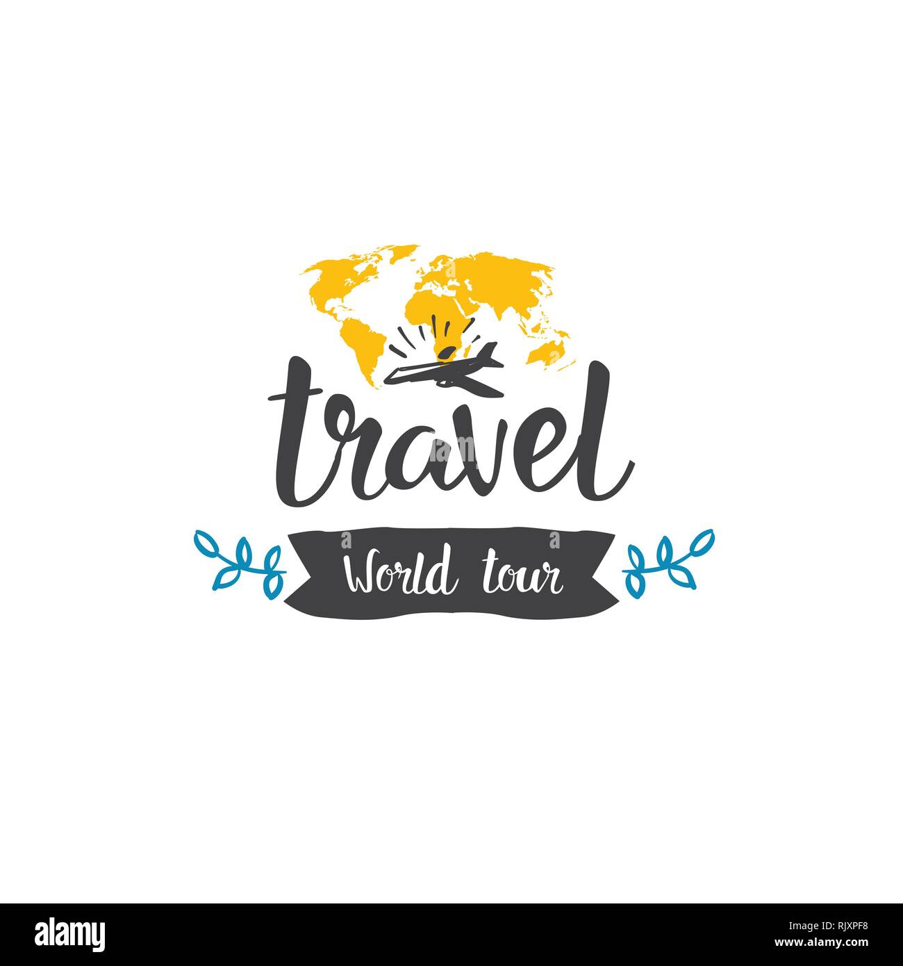 Travel World Tour Icon Hand Drawn Lettering Tourism Adventure Concept ...
