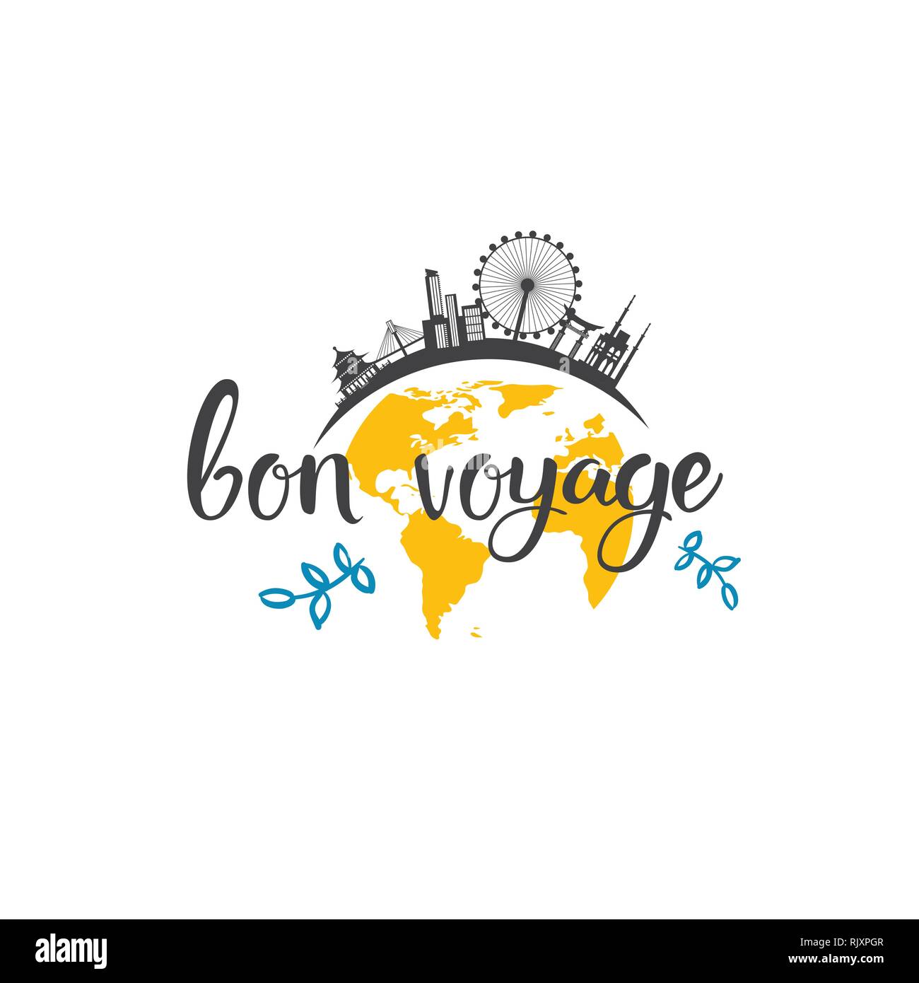 Bon Voyage Travel Icon Hand Drawn Lettering Tourism Adventure Concept ...