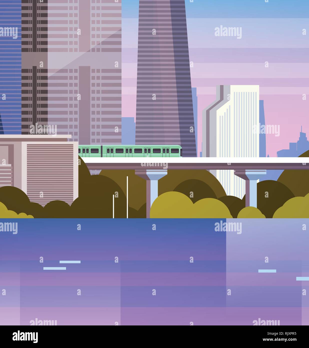 Modern Urban Panorama City With Skyscrapers And Subway Cityscape ...