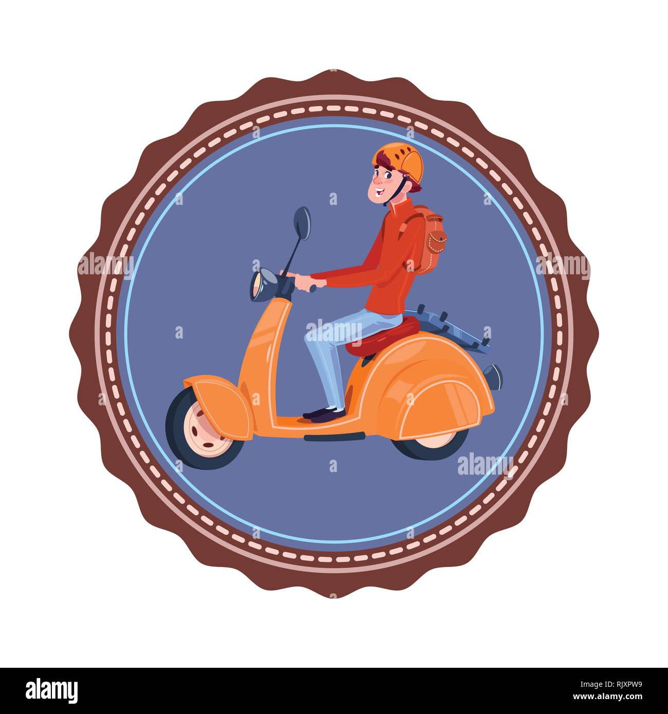 Template Vintage Logo With Young Man Riding Retro Scooter Motorbike ...