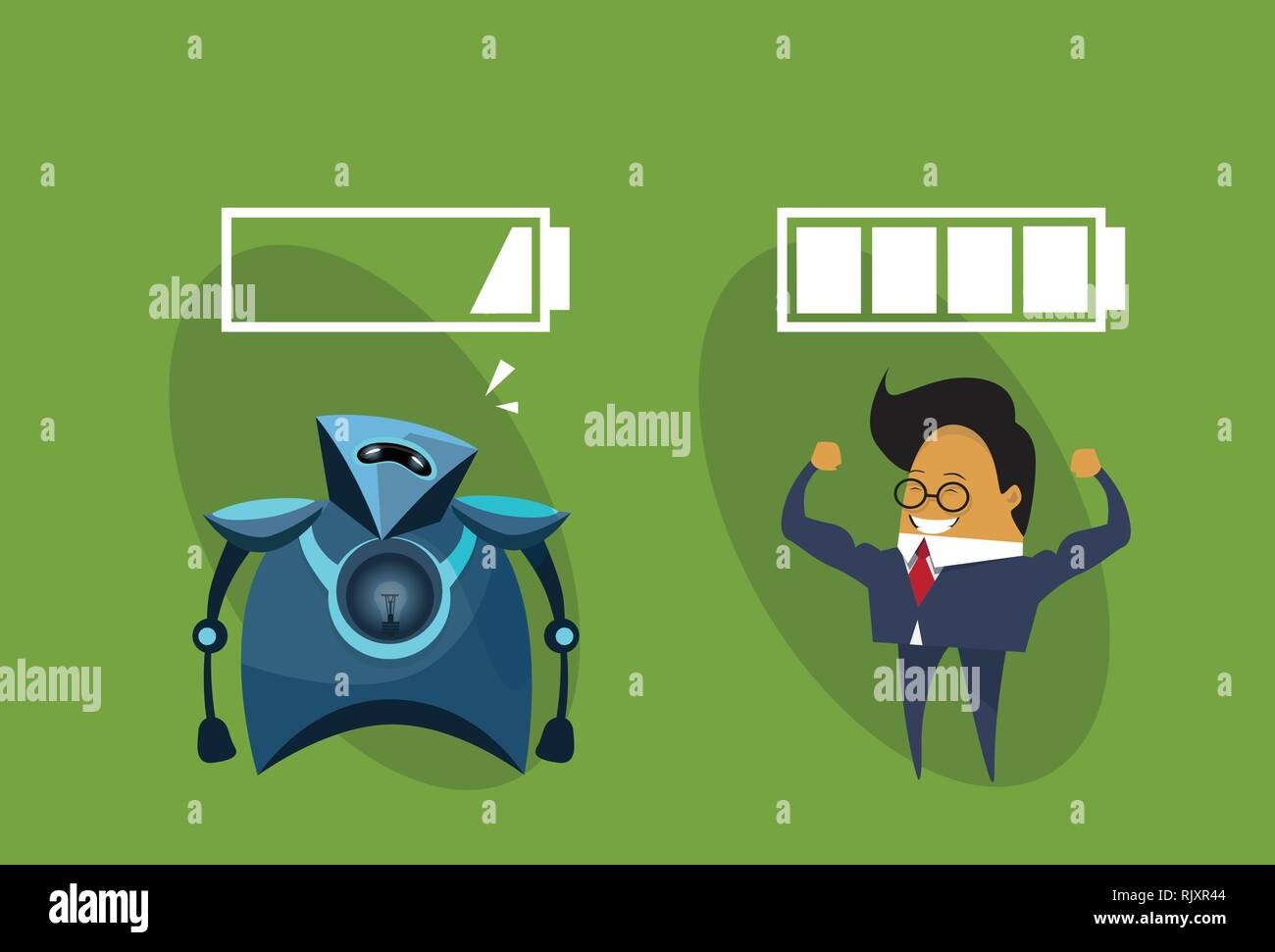Human Vs Robots Modern Robotic And Business Man With Battery Signs Icon ...