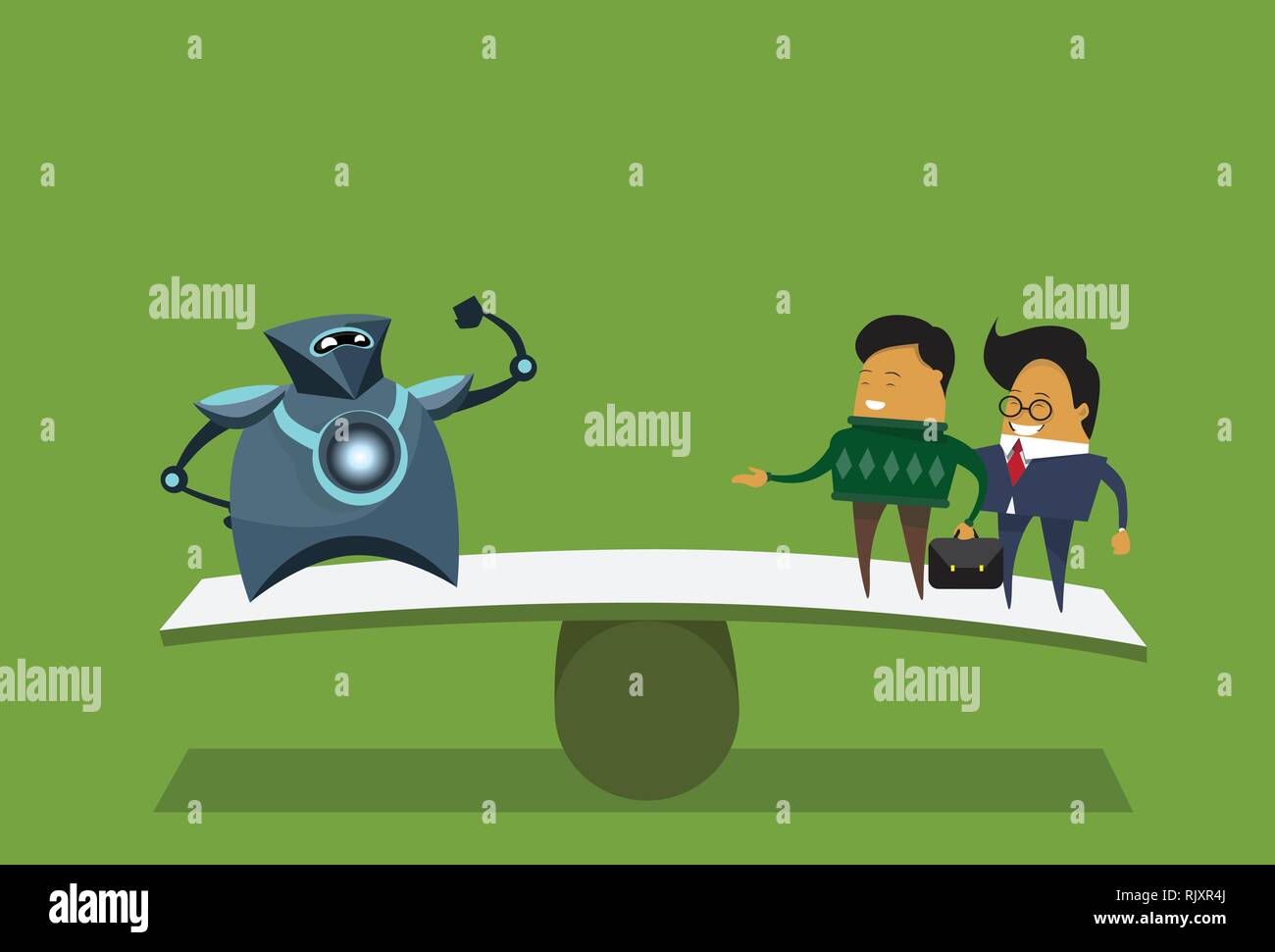Human Vs Robots Modern Robotic And Business Men Over Green Background ...