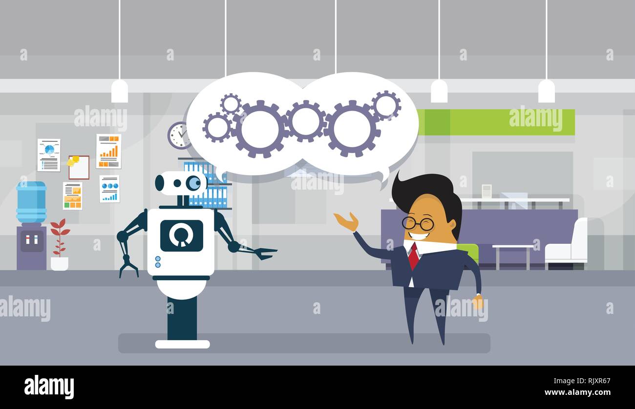 Modern Robot And Business Man Brainstorming Together Teamwork And ...