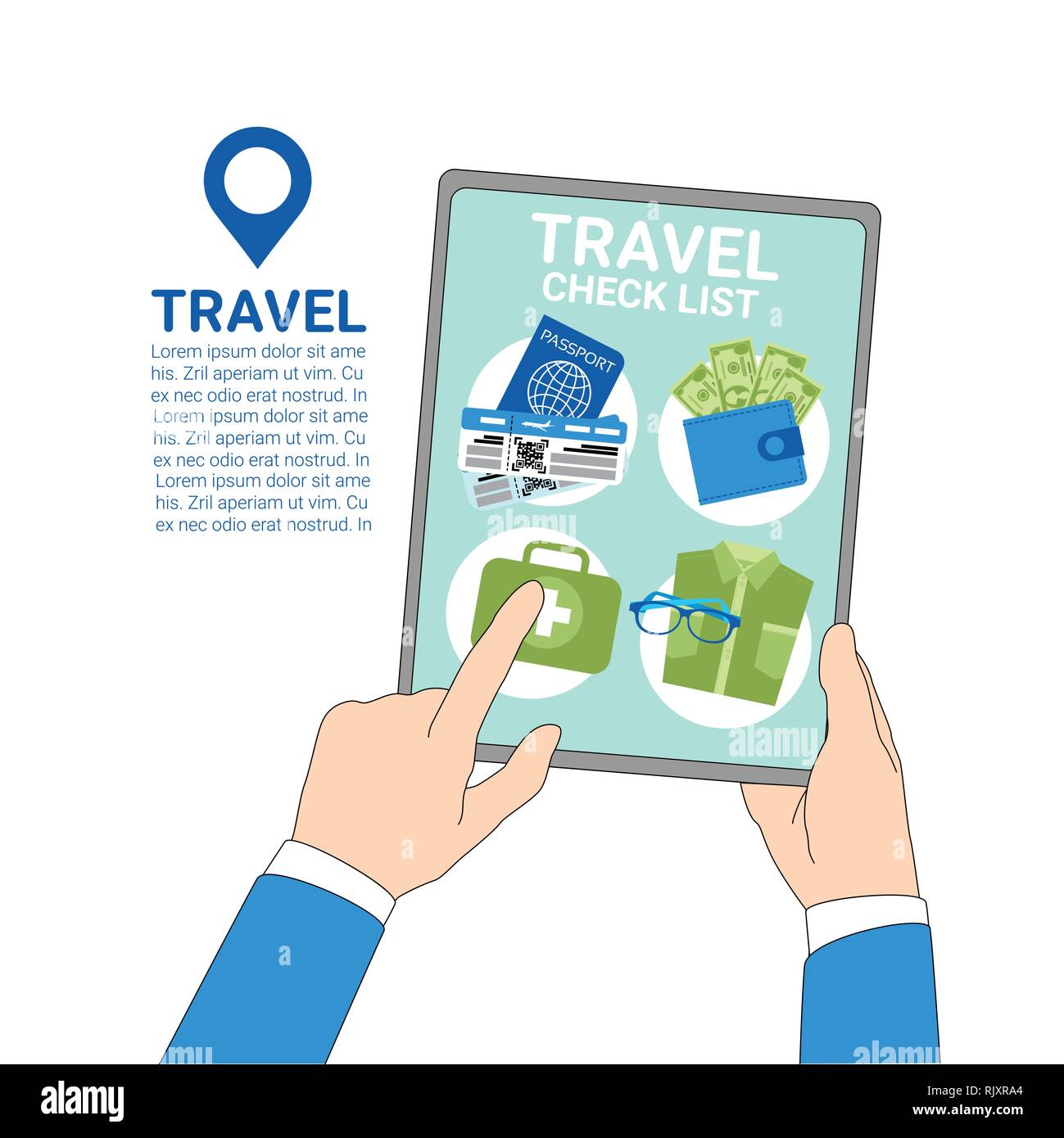 Travel Template Background Hands Holding Digital Tablet With Baggage ...