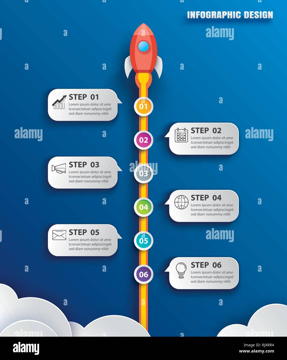 Startup business infographics with 6 data template. Vector illustration ...