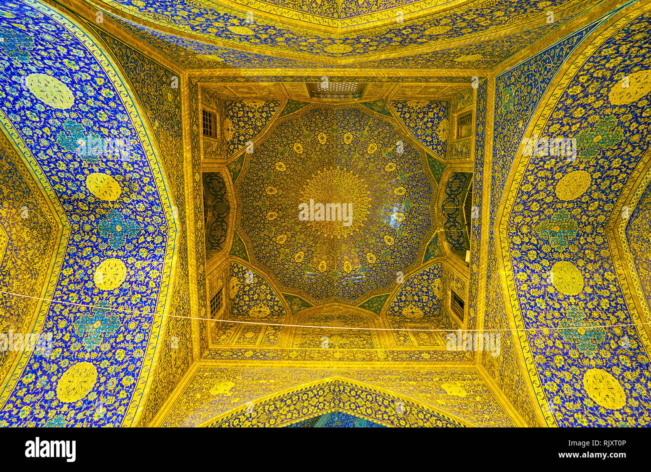 ISFAHAN, IRAN - OCTOBER 19, 2017: The tile decoration of Shah Mosque is ...