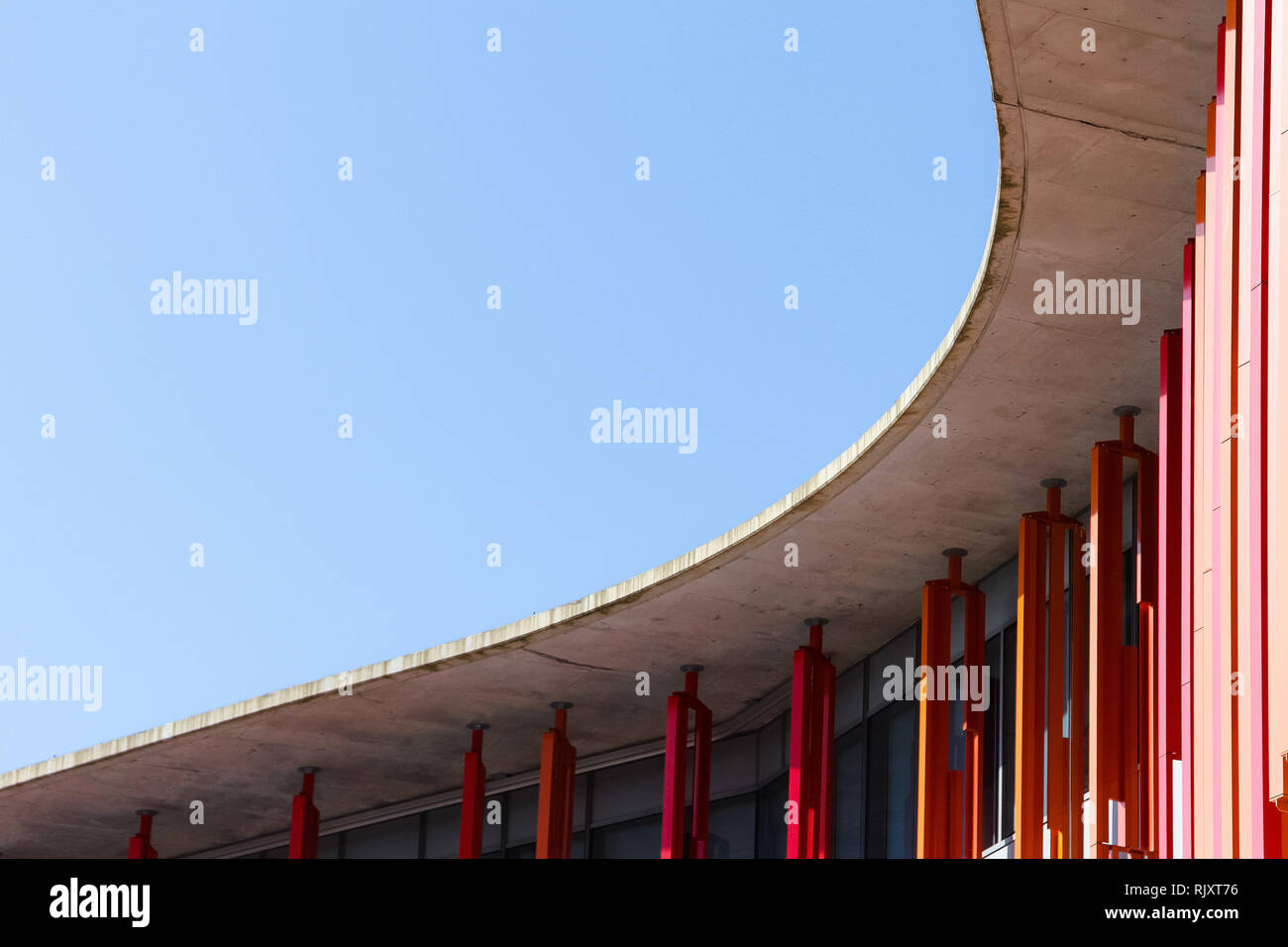 Detail of a modern architecture building with bleu sky in the ...