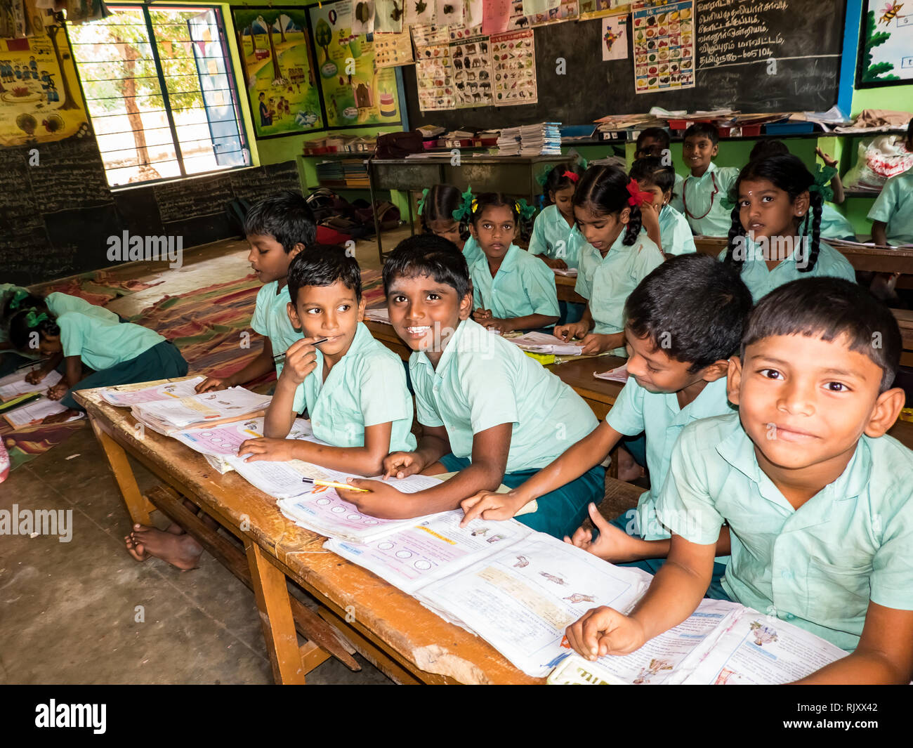PUDUCHERRY, INDIA - DECEMBER Circa, 2018. Unidentified happy classmates ...