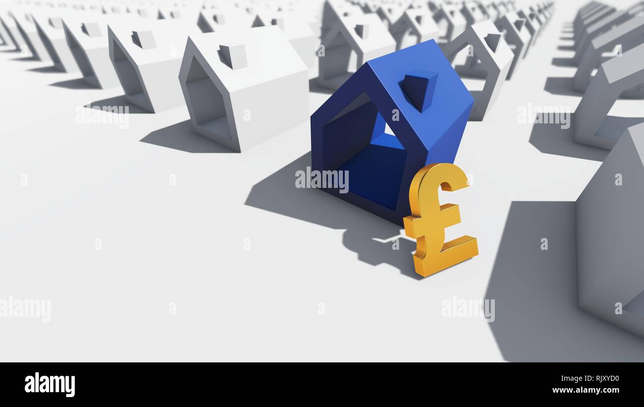 Blue house with pound currency, 3D rendering Stock Photo - Alamy