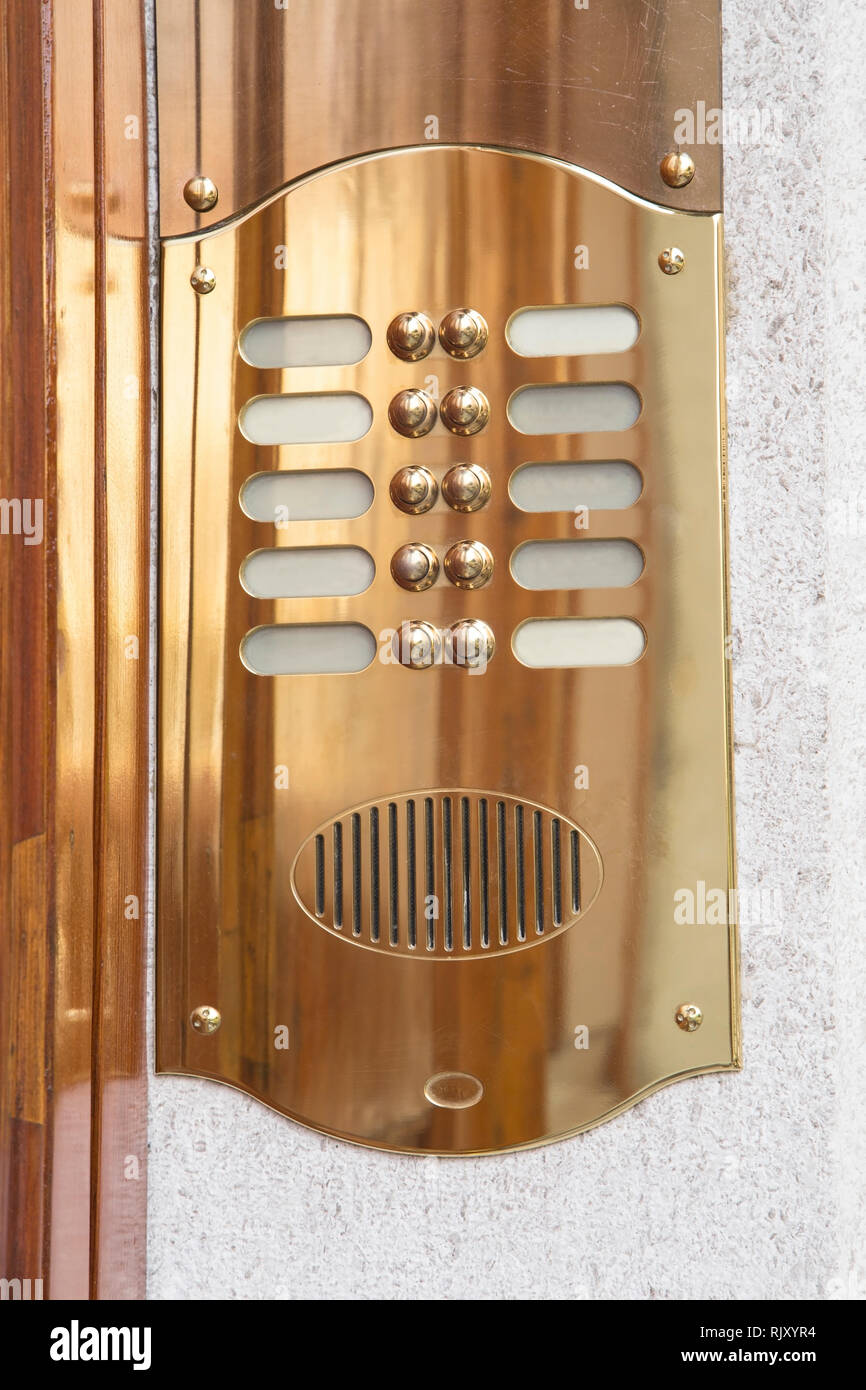 Brass intercom close up Stock Photo - Alamy