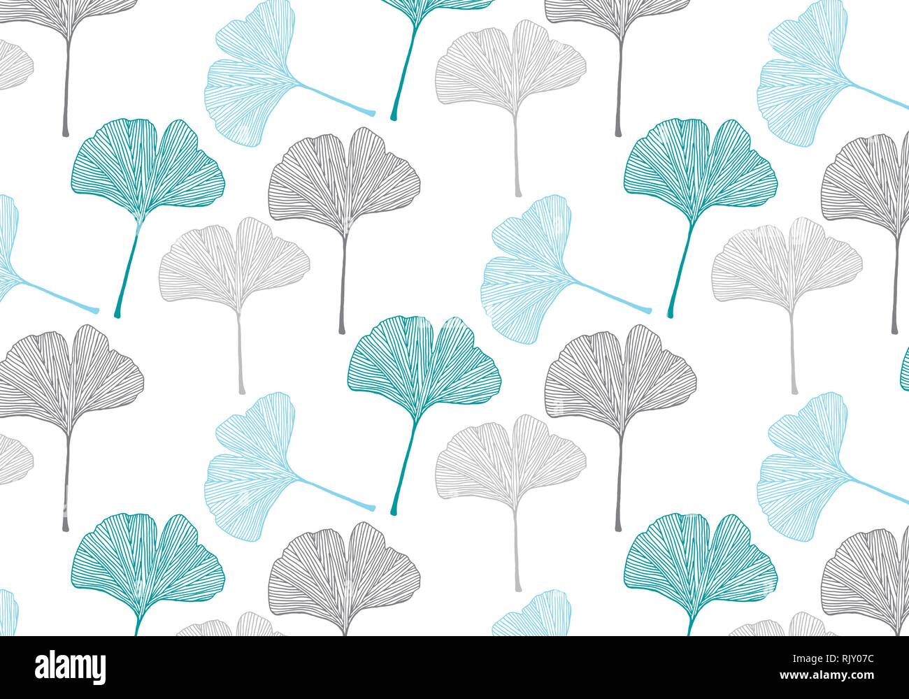 Ginkgo leaves vector pattern in blue, green and gray colors palette ...