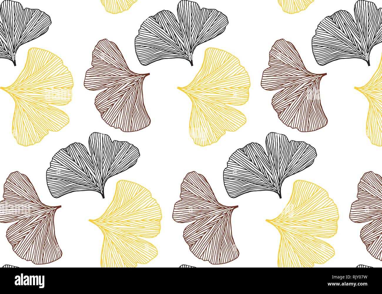 Ginkgo leaves vector pattern in yellow, black and red colors palette ...