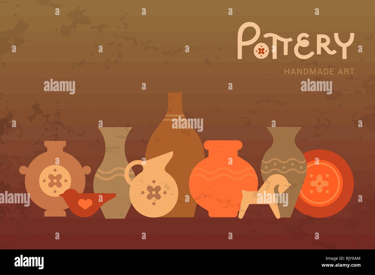 Different pottery vases in horizontal view. Handmade Ceramics Clay ...