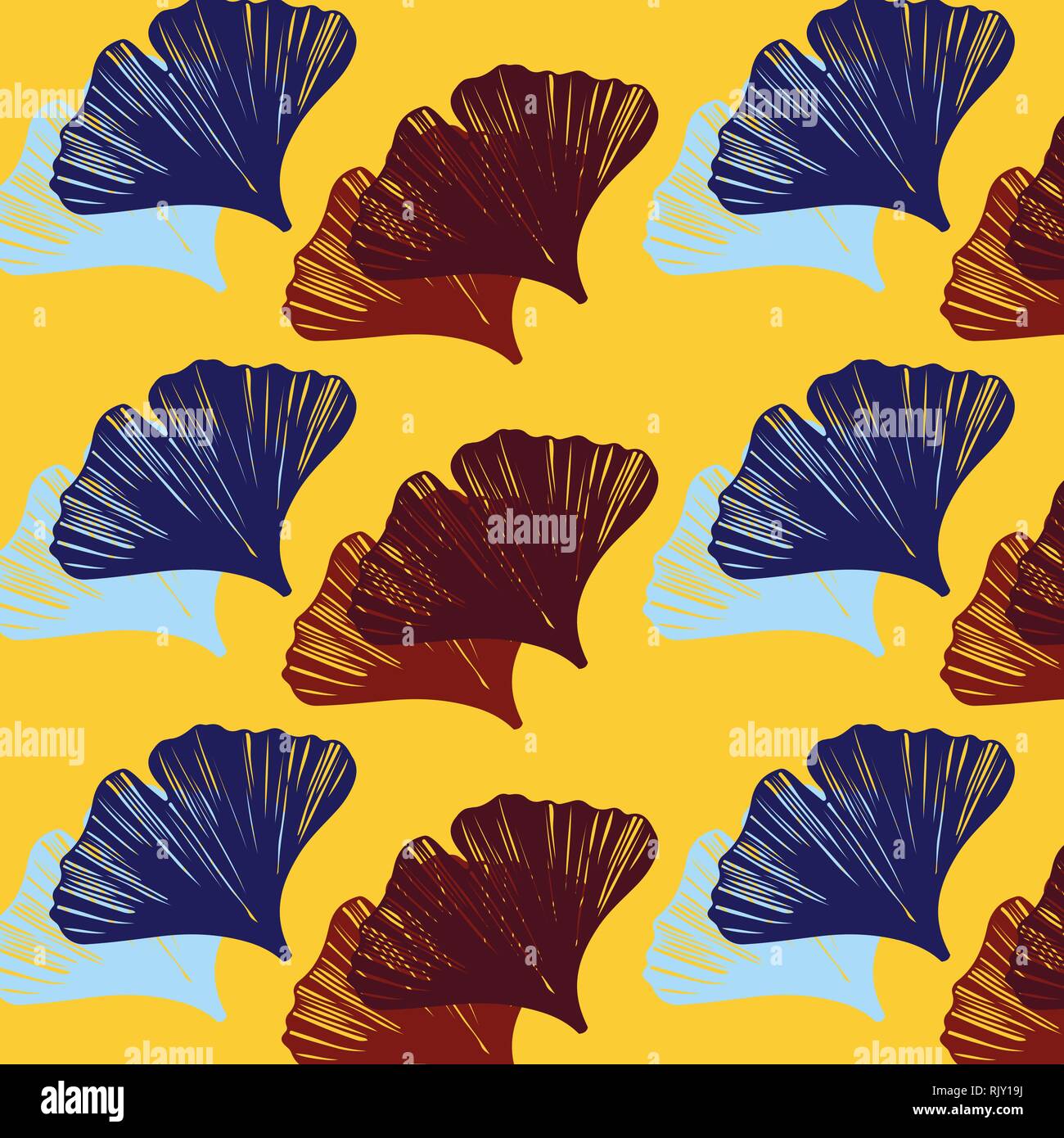 Ginkgo leaves vector pattern in yellow, blue and red colors palette ...