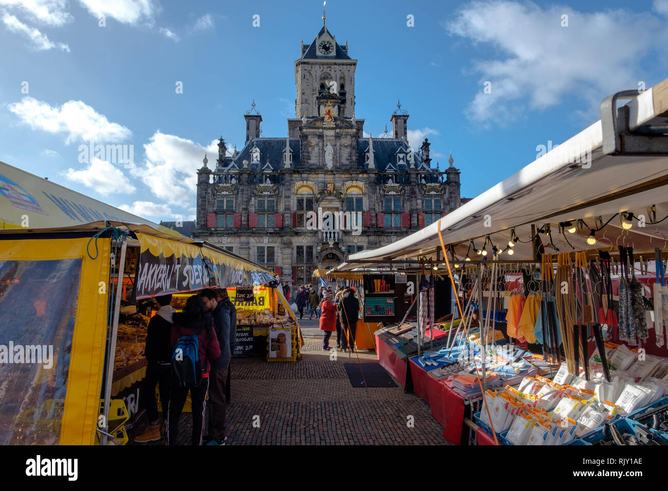 People shopping on the market at the Market square in the center of ...