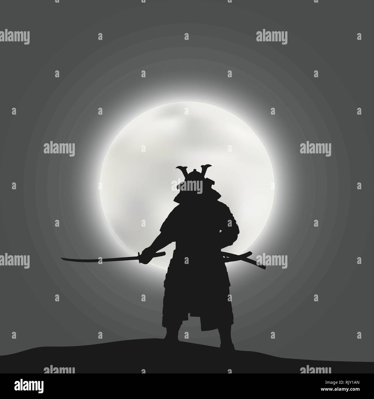 Japanese warrior samurai with a drawn sword on the background of a ...