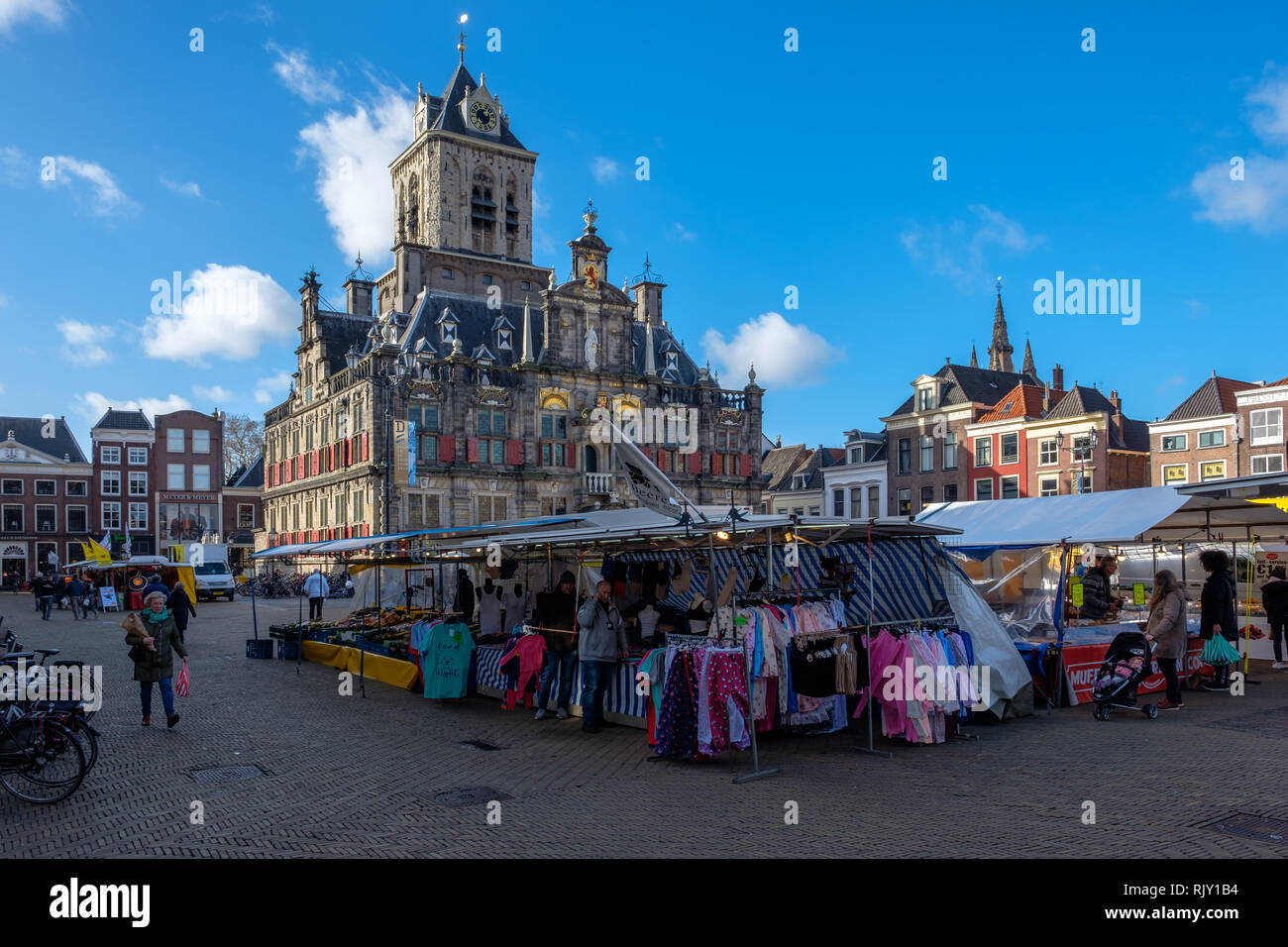 People shopping on the market at the Market square in the center of ...