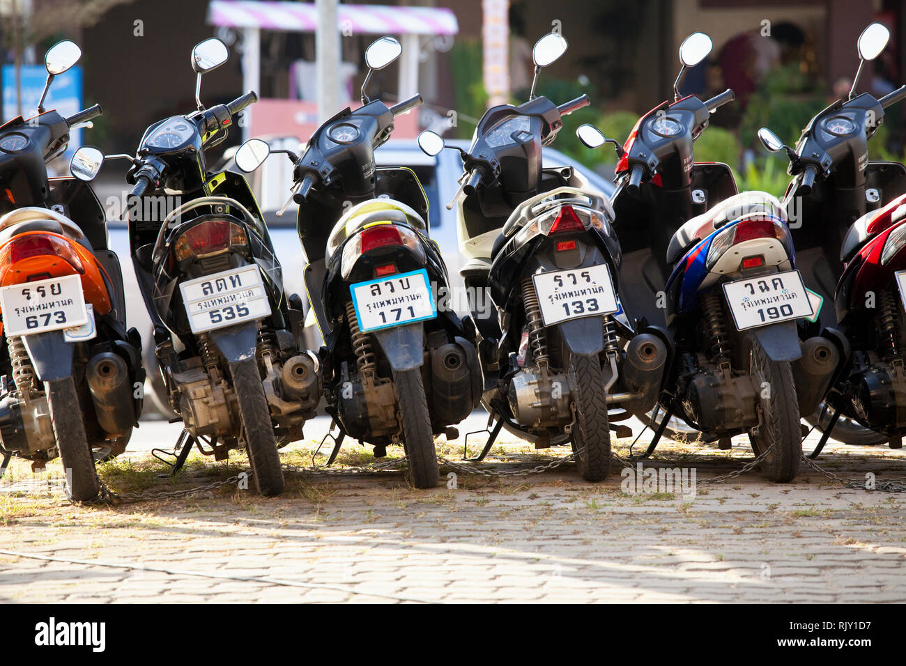Parked Motor Scooters Stock Photo - Alamy
