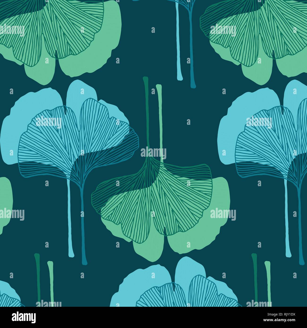 Ginkgo leaves vector pattern in teal, green and blue colors palette ...