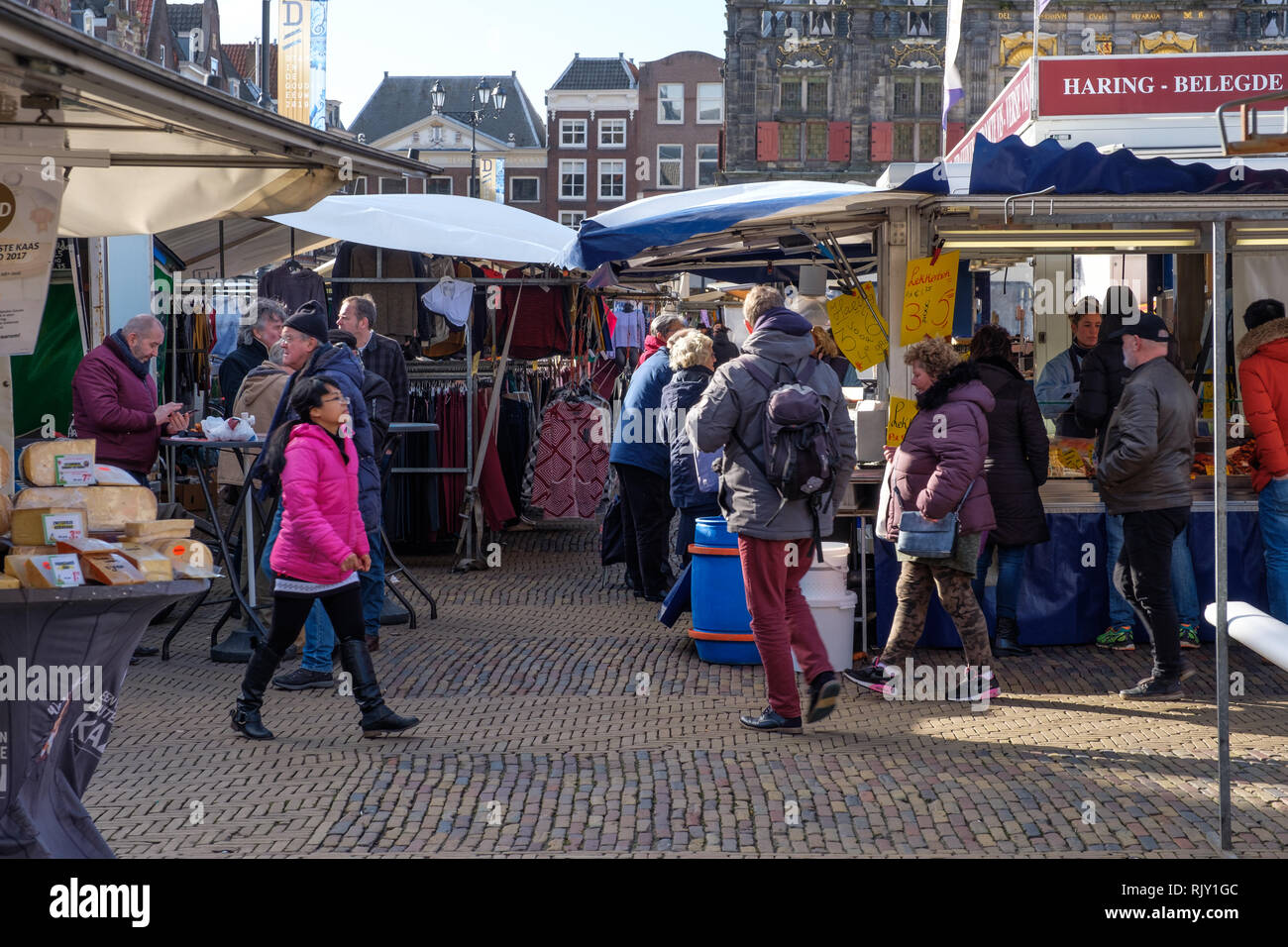 People shopping on the market at the Market square in the center of ...