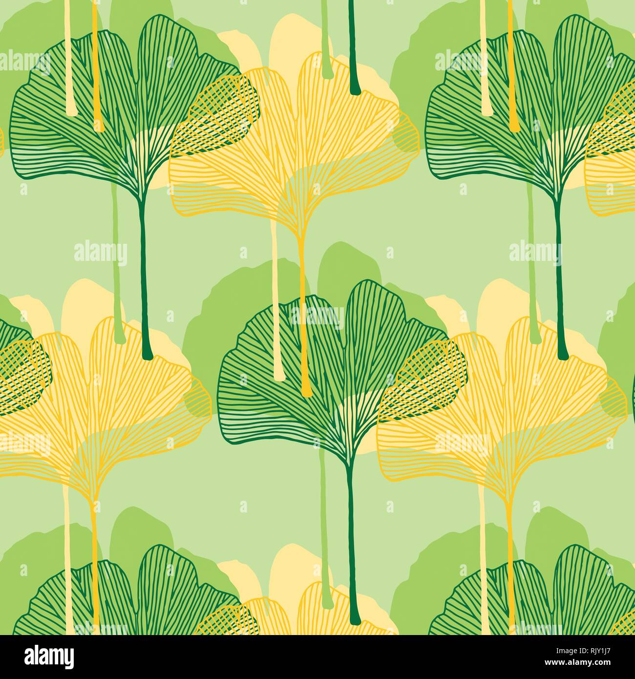 Ginkgo leaves overlap vector pattern in green and yellow colors palette ...