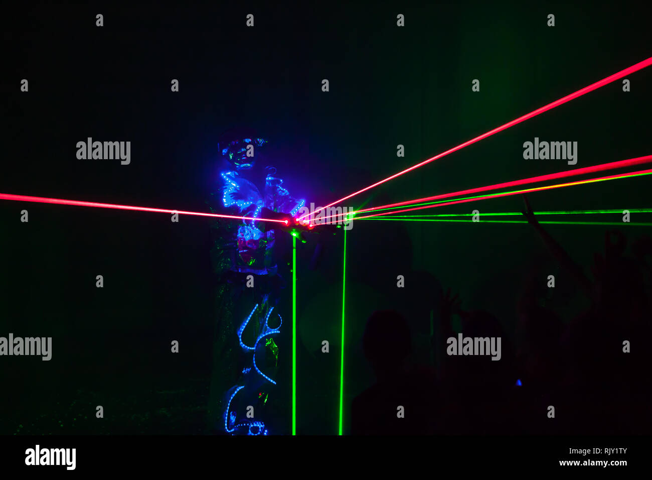 Colorful lights show. Laser show in motion in dark Stock Photo - Alamy