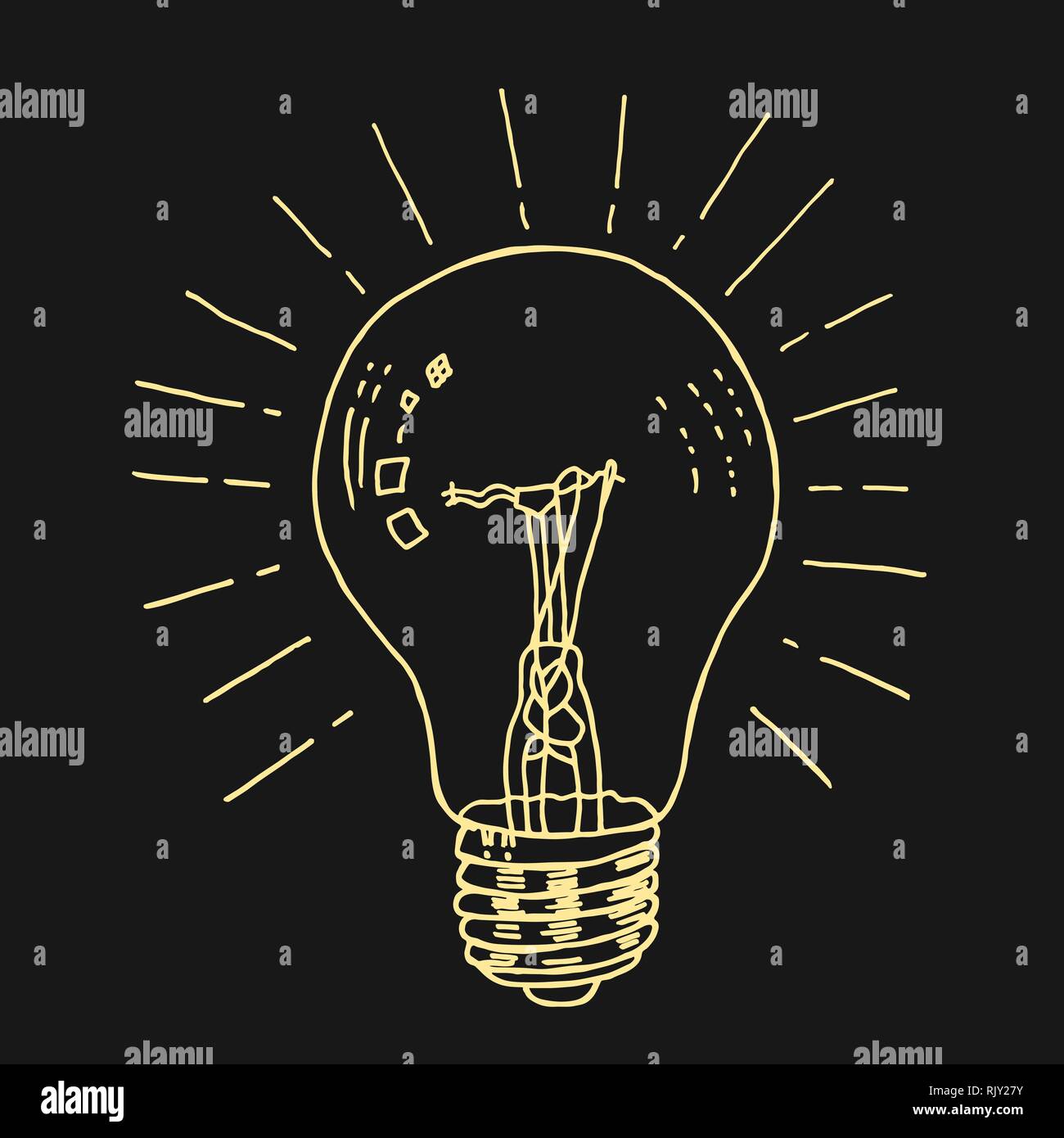Hand drawn light bulb vector (idea symbol) on a black background Stock ...