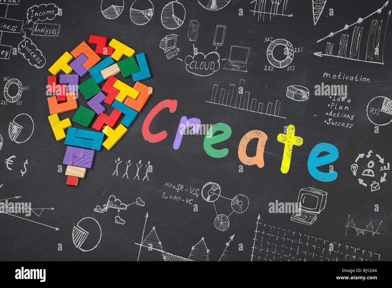 Business creative idea concept - sketch with schemes and graphs on ...