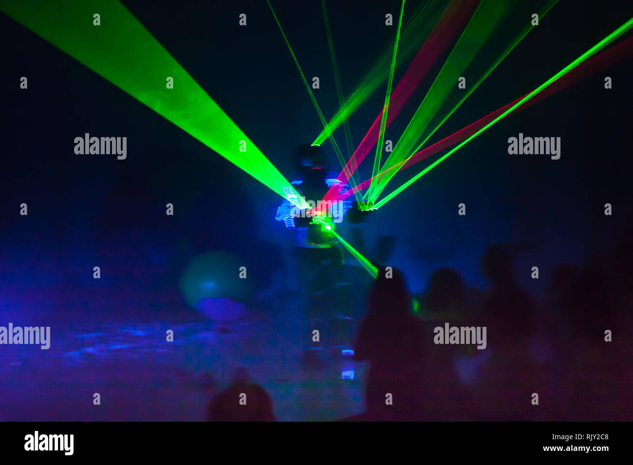 Colorful lights show. Laser show in motion in dark Stock Photo - Alamy