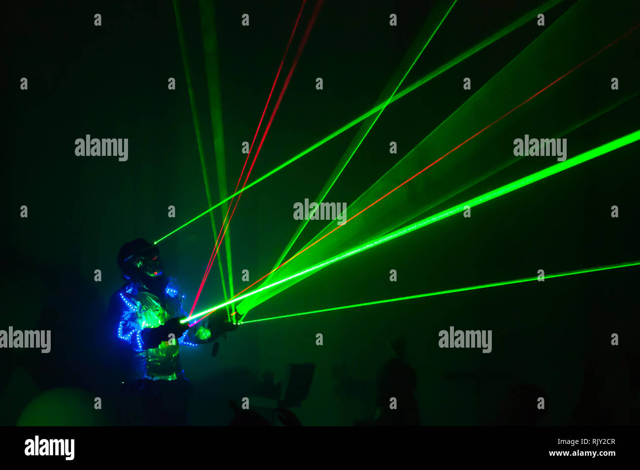 Colorful lights show. Laser show in motion in dark Stock Photo - Alamy