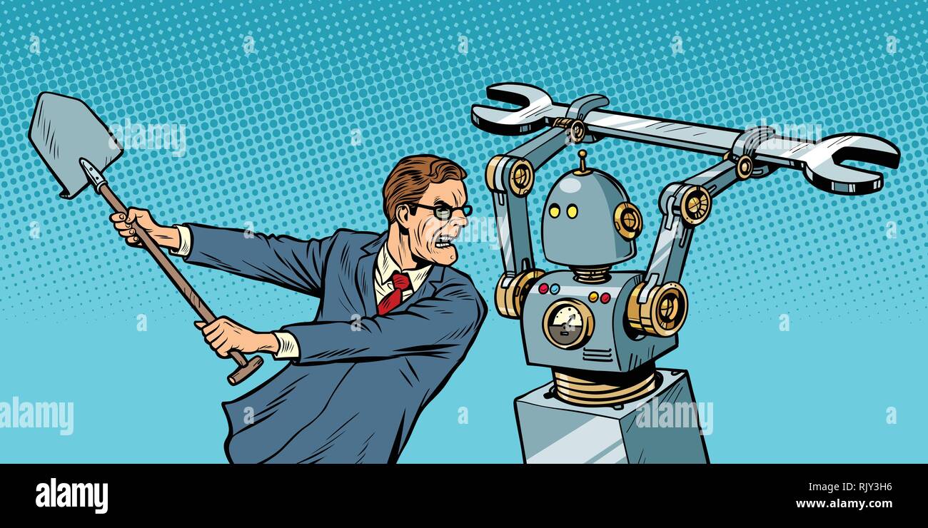 Robot competition human worker Stock Vector Images - Alamy