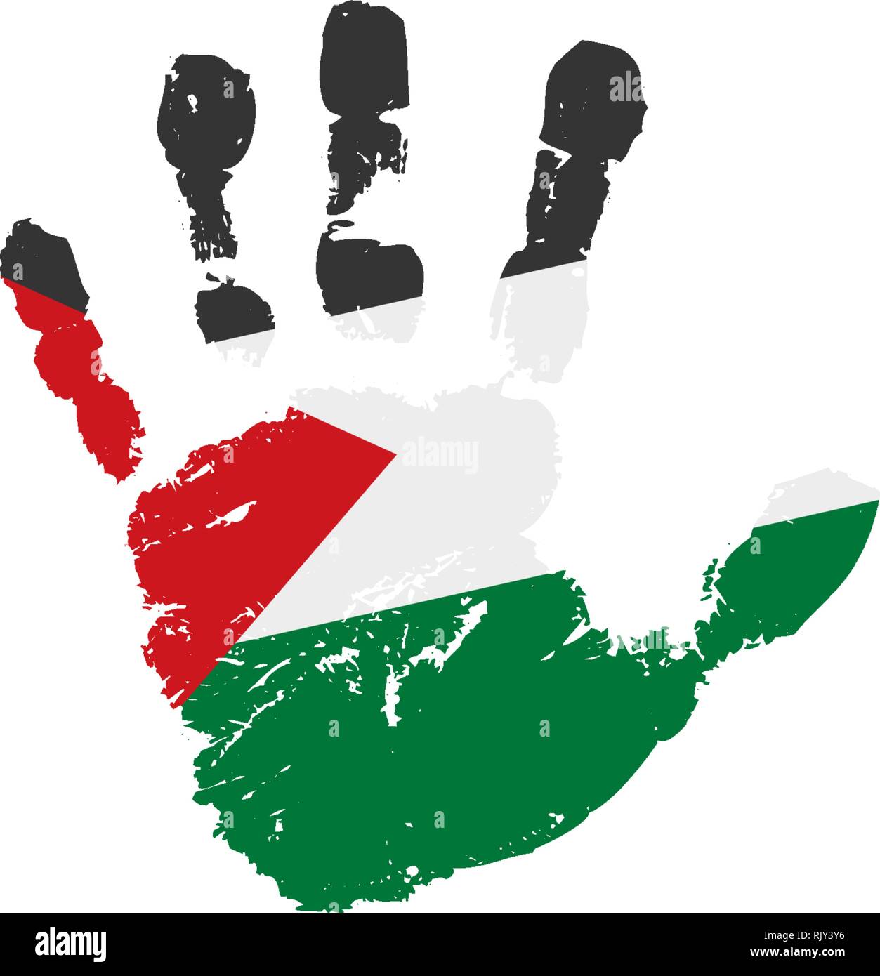 Palestine flag and hand on white background. Vector illustration Stock ...