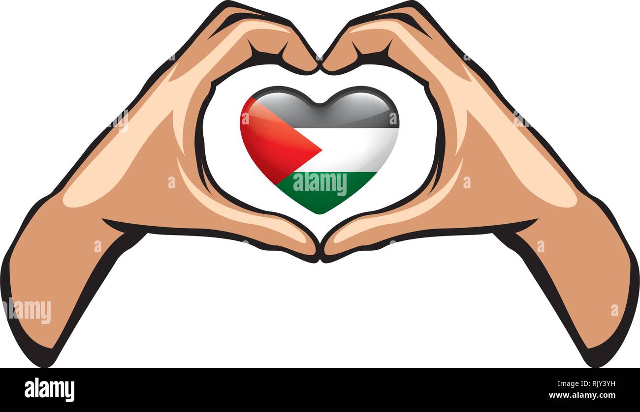 Palestine flag and hand on white background. Vector illustration Stock ...