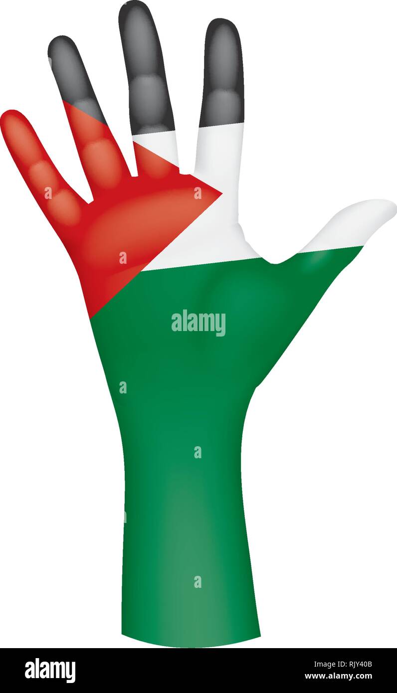 Palestine flag and hand on white background. Vector illustration Stock ...
